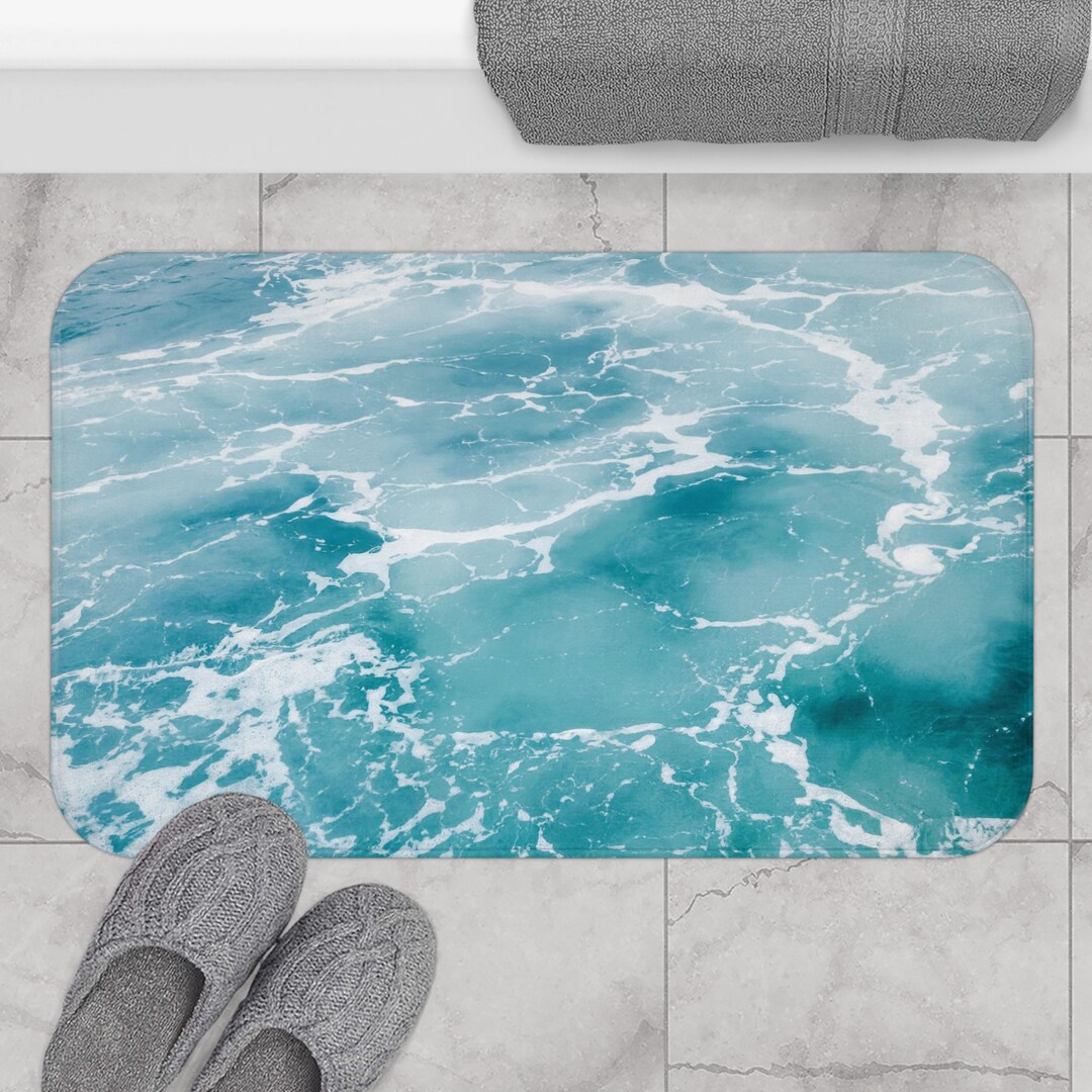 Coastal Bath Mat Water Texture Housewarming Gift for Surfers Aqua Ocean ...