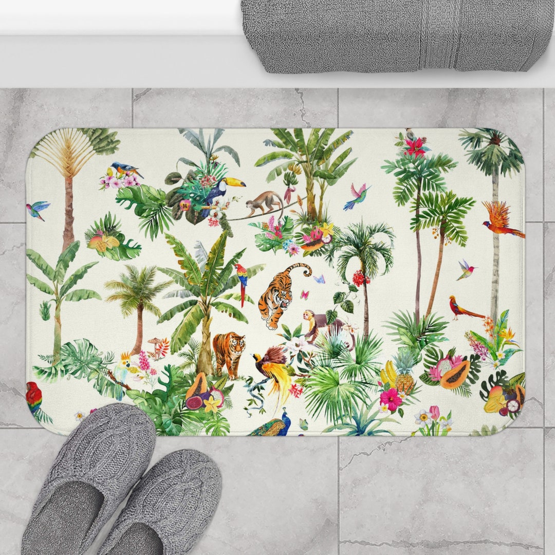 Tropical Jungle Bath Mat Palm Tree Forest Non-slip Memory Foam Bath Mat ...