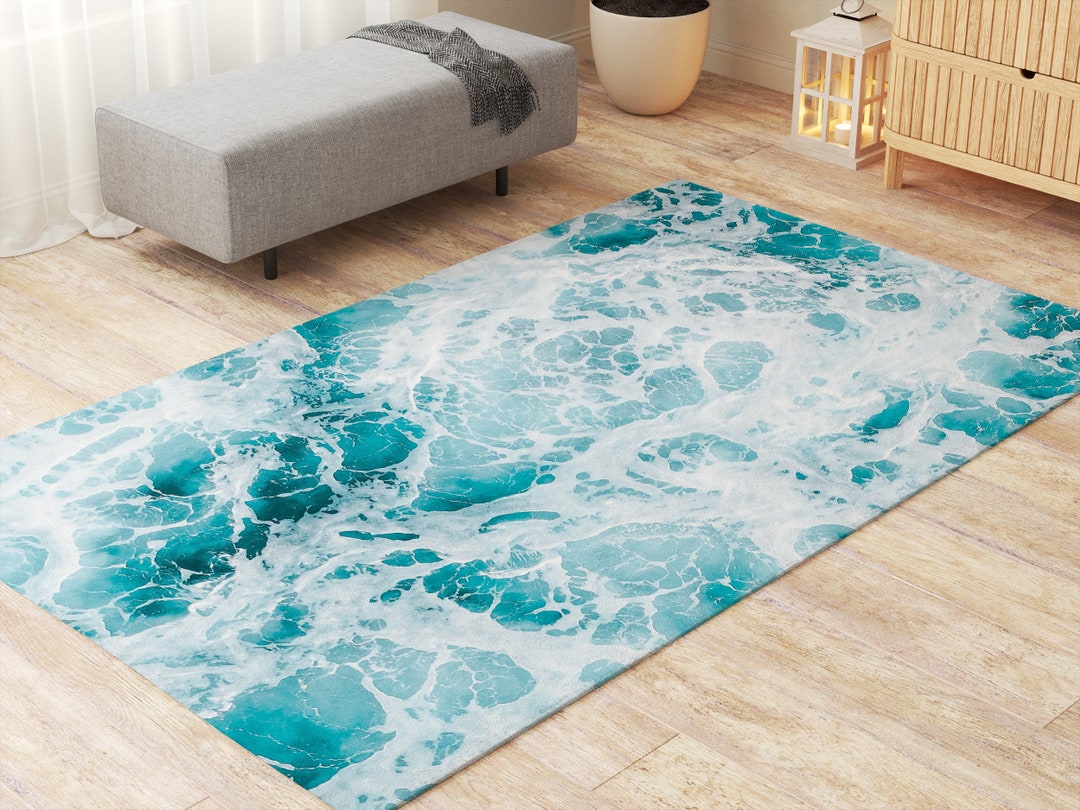 Coastal Rug Water Texture Rugs Housewarming Gift for Surfer Aqua Ocean ...