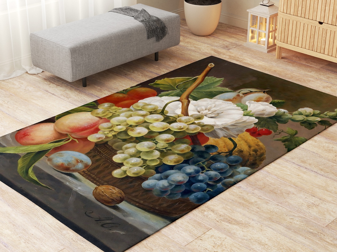 Cottagecore Rug Painterly Fruit Oil Painting Rug Farmhouse Rustic ...