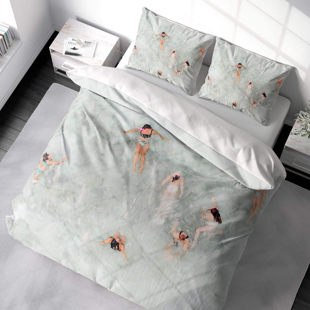 Swimming Girls Duvet Cover Hawaii Beach Bedding Set. Coastal Duvet ...