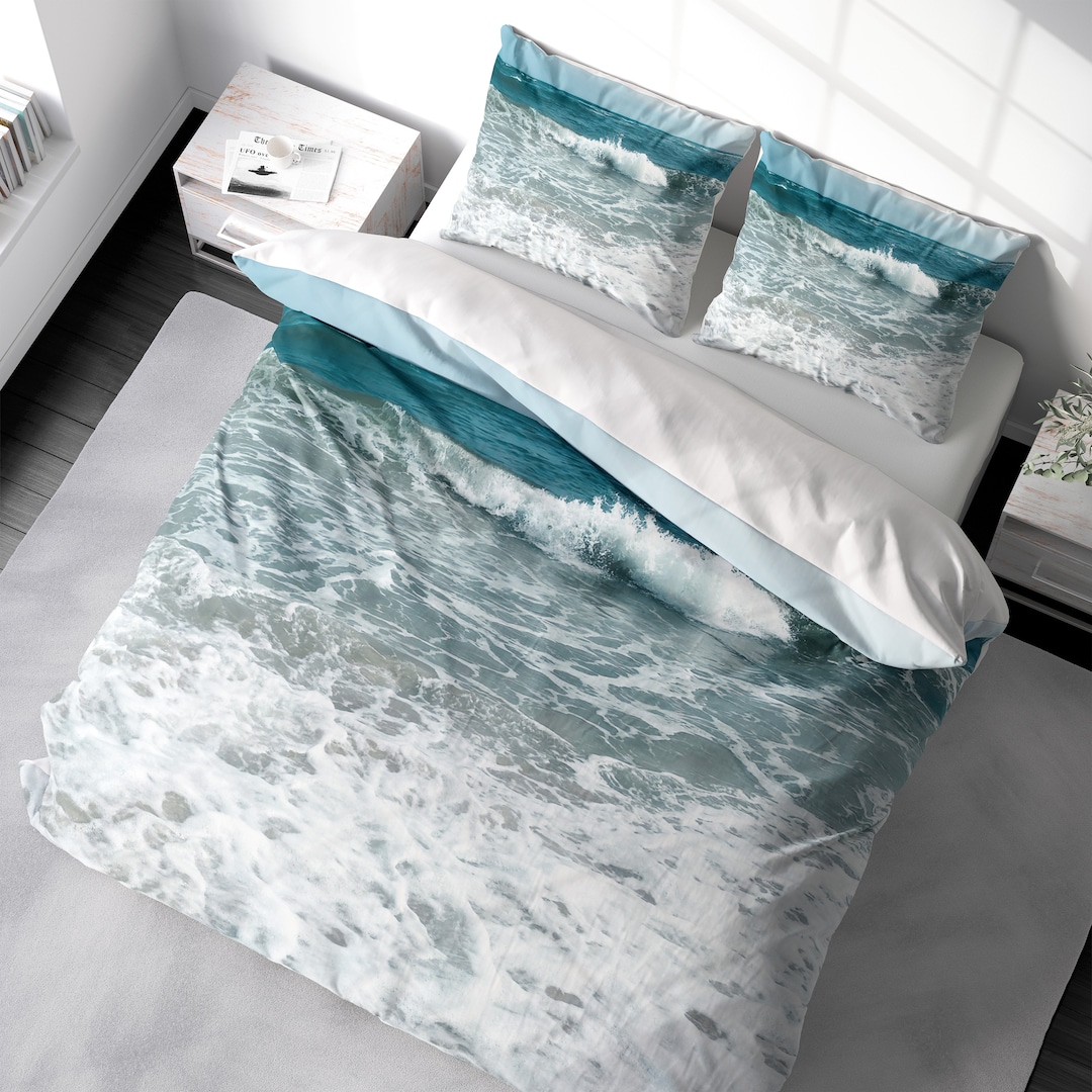Coastal Beach Duvet Cover Set, Ocean Landscape Seascape Bedding, Ocean ...