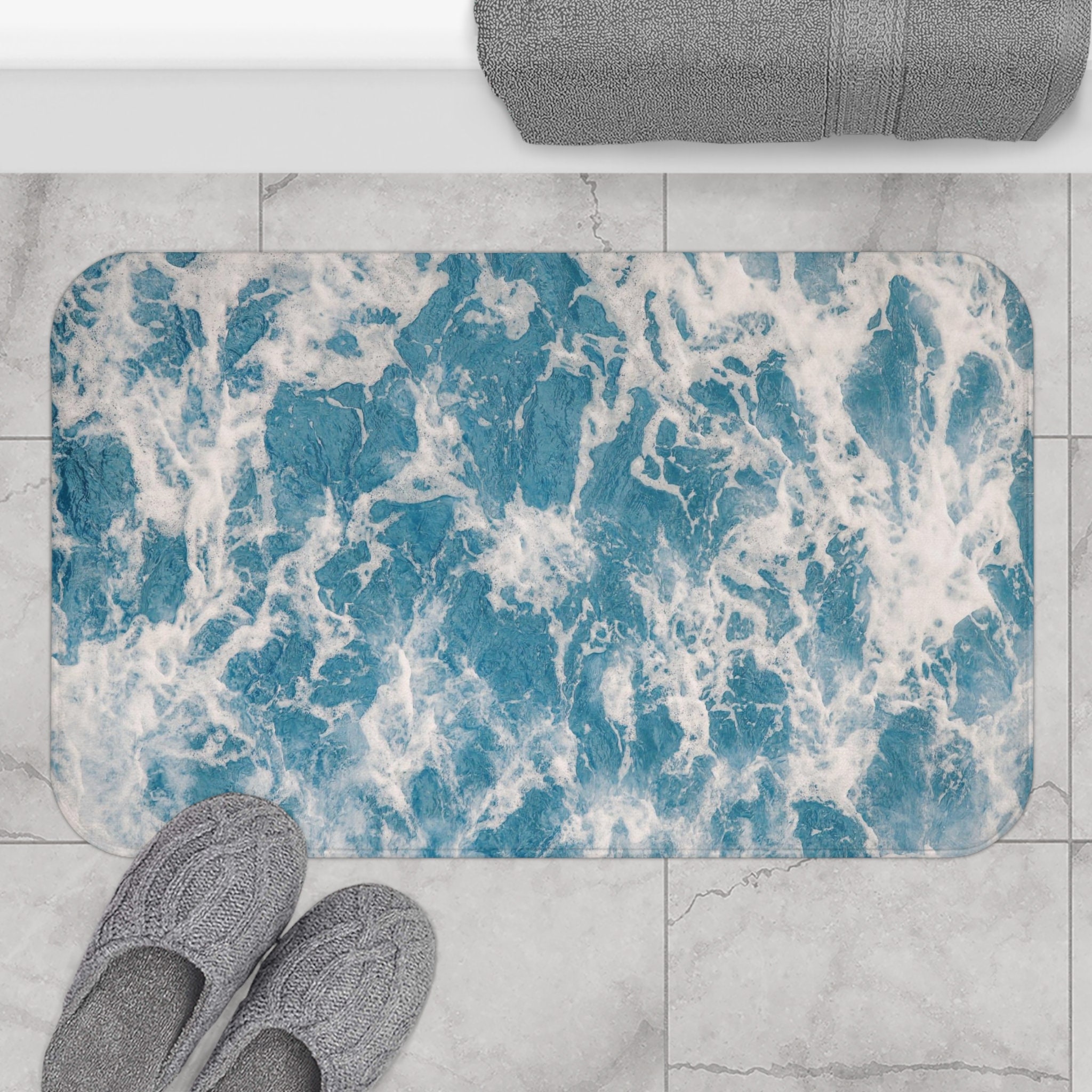 Coastal Bath Mat Water Texture Housewarming Gift for Surfers Aqua Ocean ...