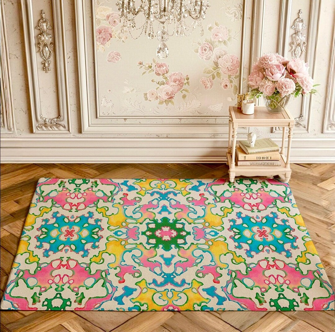 Colorful Eclectic Rug Folk Art Boho French Elegant Luxurious Abstract ...