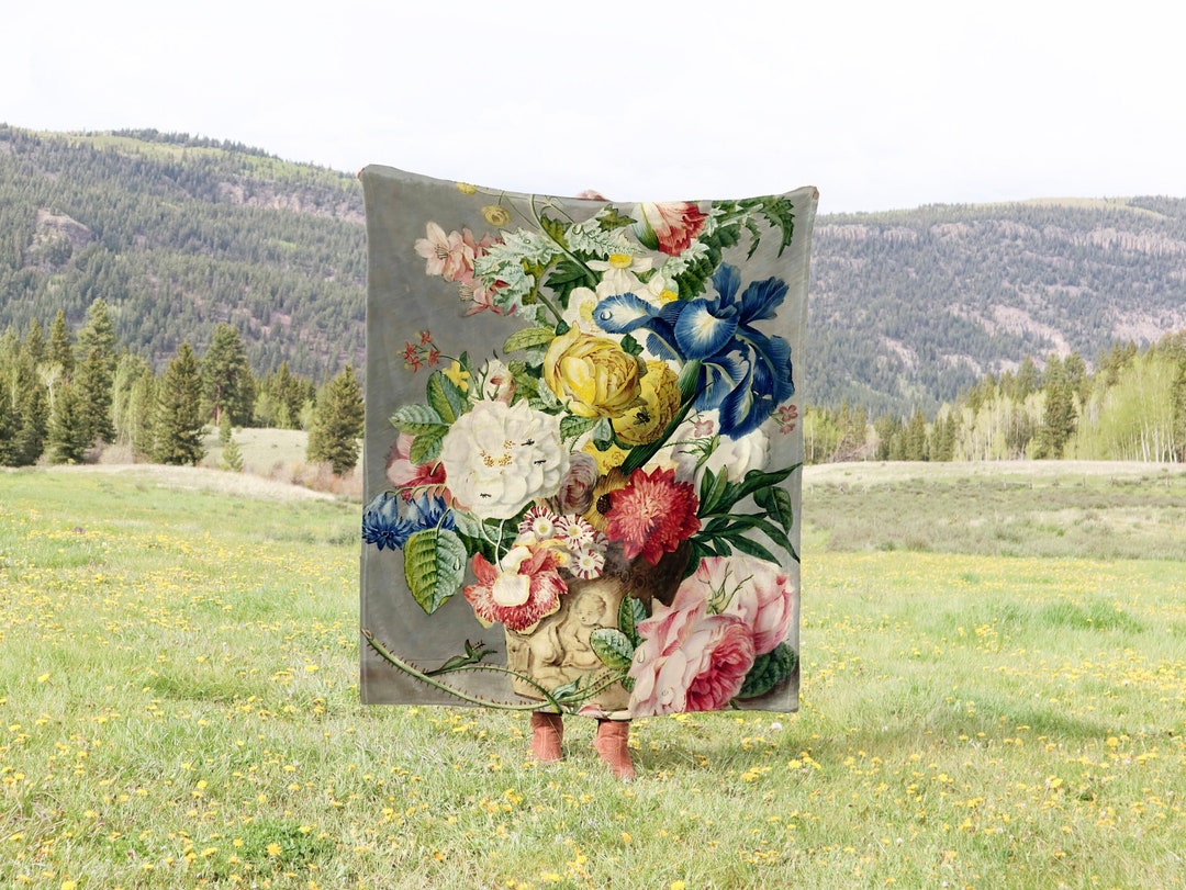 Cottagecore Blanket Painterly Flower Blanket Retro Farmhouse Rustic ...