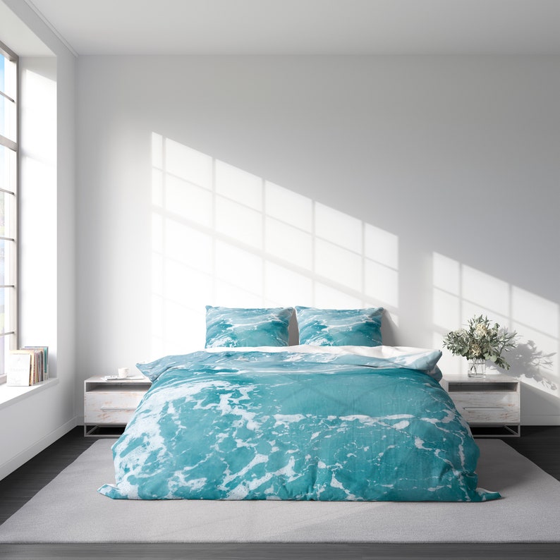 Coastal Duvet Cover Set Water Texture Aqua Ocean Bedding, Beach House ...