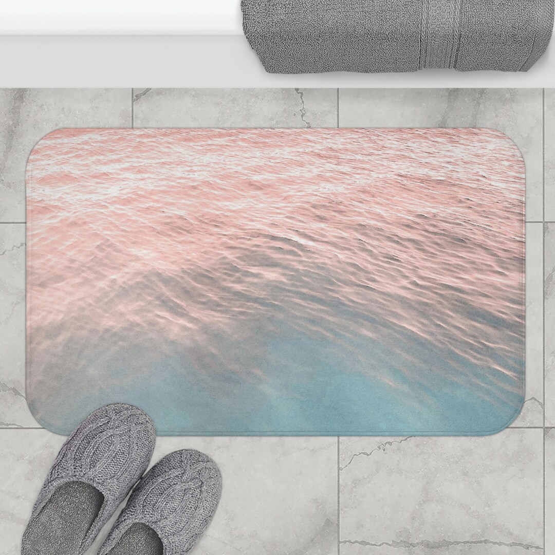 Beach Bath Mat Gradient Ocean Non-slip Memory Foam Calm Water Coastal ...