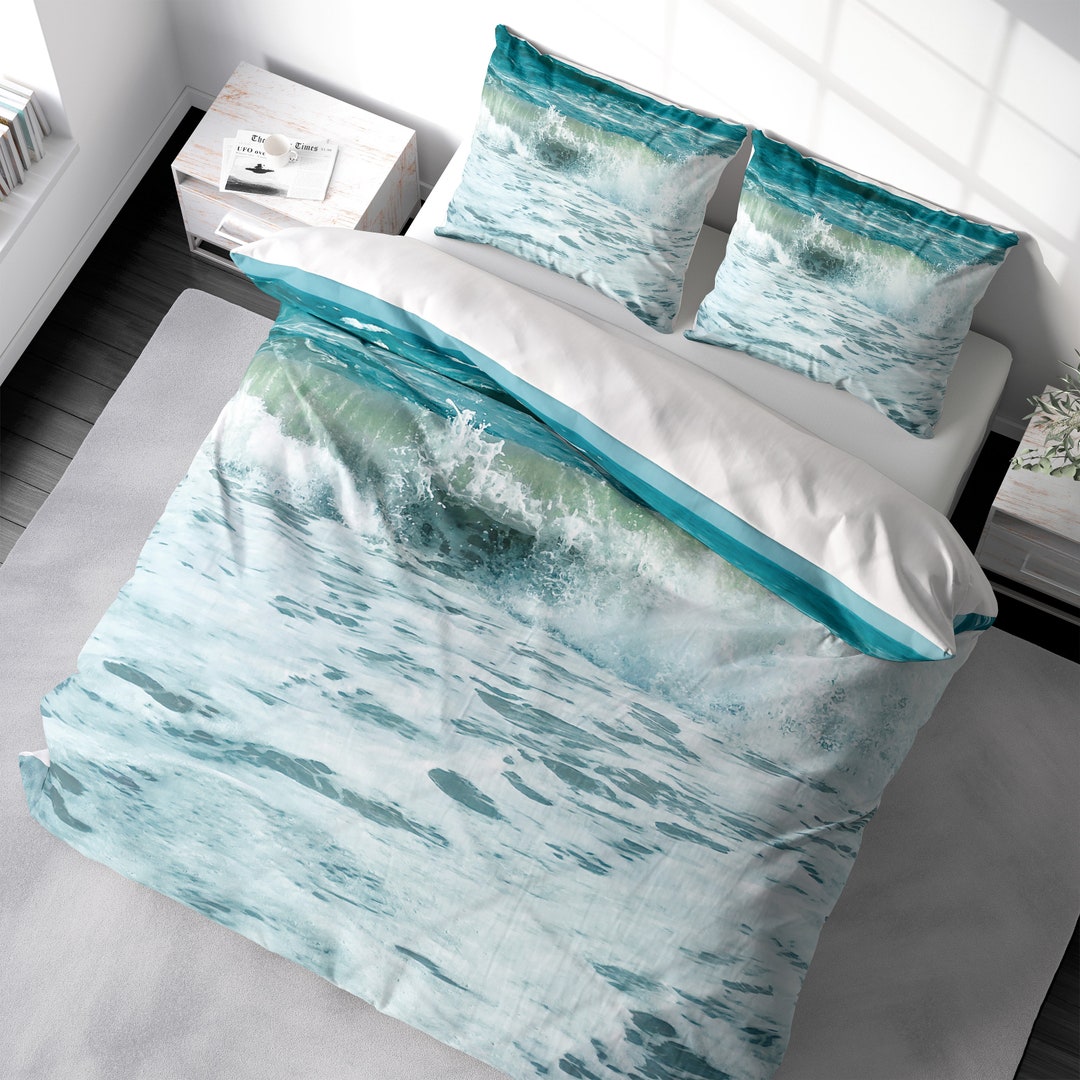 Coastal Beach Duvet Cover Set, Ocean Landscape Seascape Bedding, Ocean ...