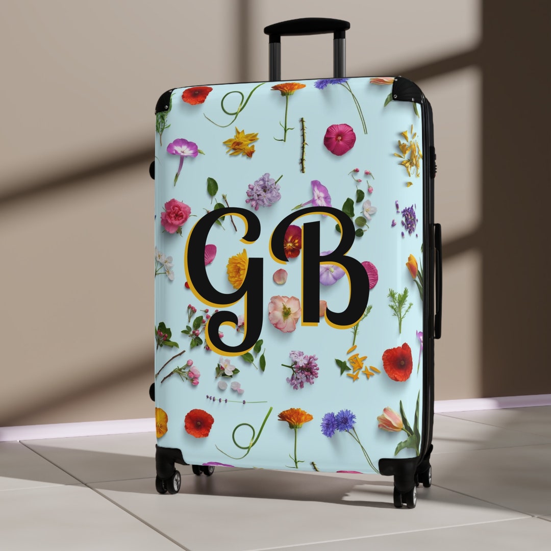 Personalized Suitcase Tropical Floral Luggage With Custom Initial ...