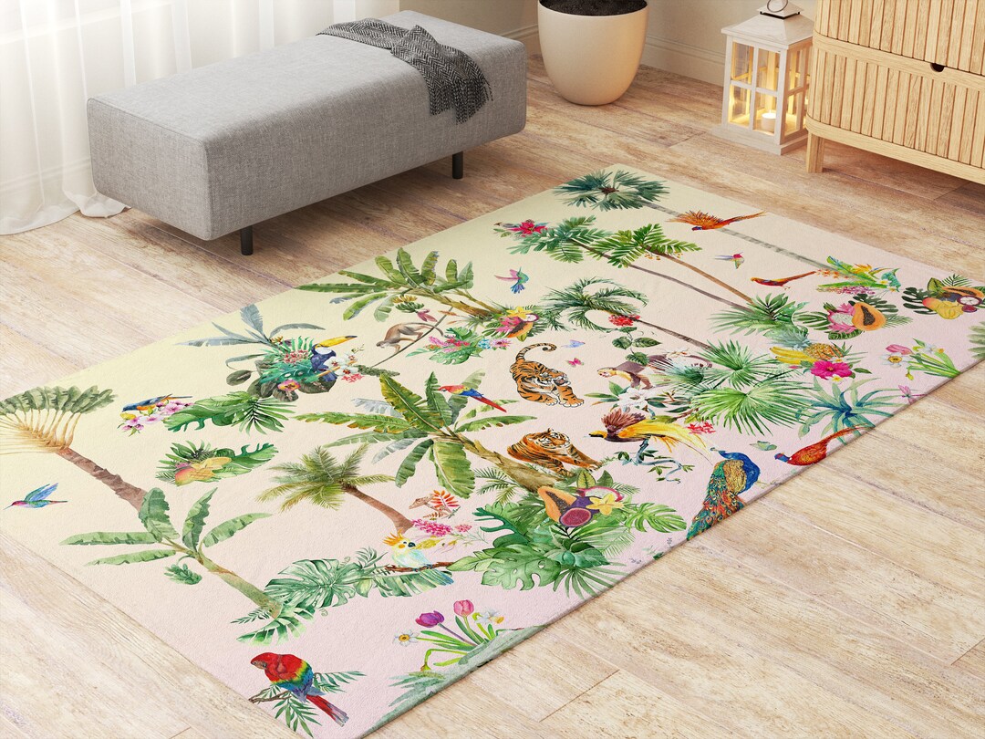 Tropical Jungle Rug Nursery Palm Tree Forest Living Room Bedroom Rug ...