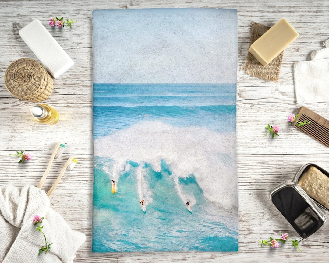Surfing Beach Hand Towel Hawaii Beach House Decor Bathroom Towel Aqua ...