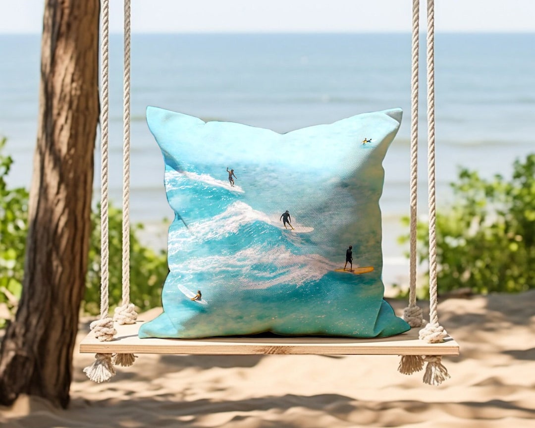 Surfing Hawaii Beach House Throw Pillow Gift for Surfer Aqua Ocean ...
