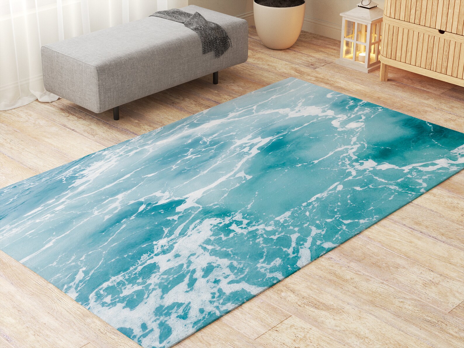 Coastal Rug Water Texture Rugs for Living Room Housewarming Gift for ...