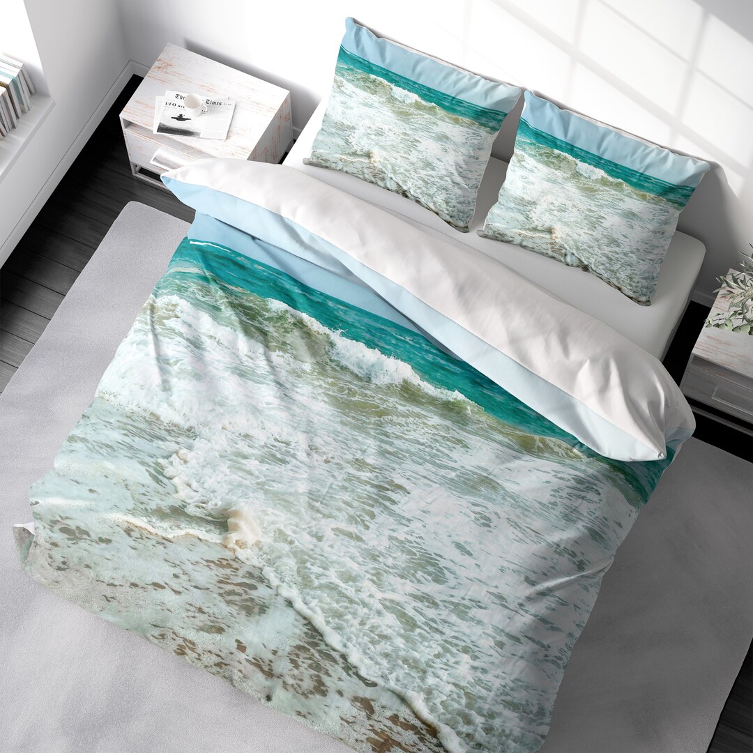 Coastal Beach Duvet Cover Set, Ocean Landscape Seascape Bedding, Ocean ...