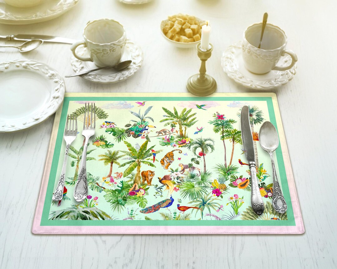 Tropical Jungle Placemat Watercolor Animals Dinning Table Setting ...