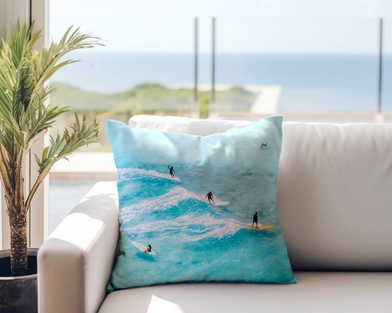 Surfing Hawaii Beach House Throw Pillow Gift for Surfer Aqua Ocean ...