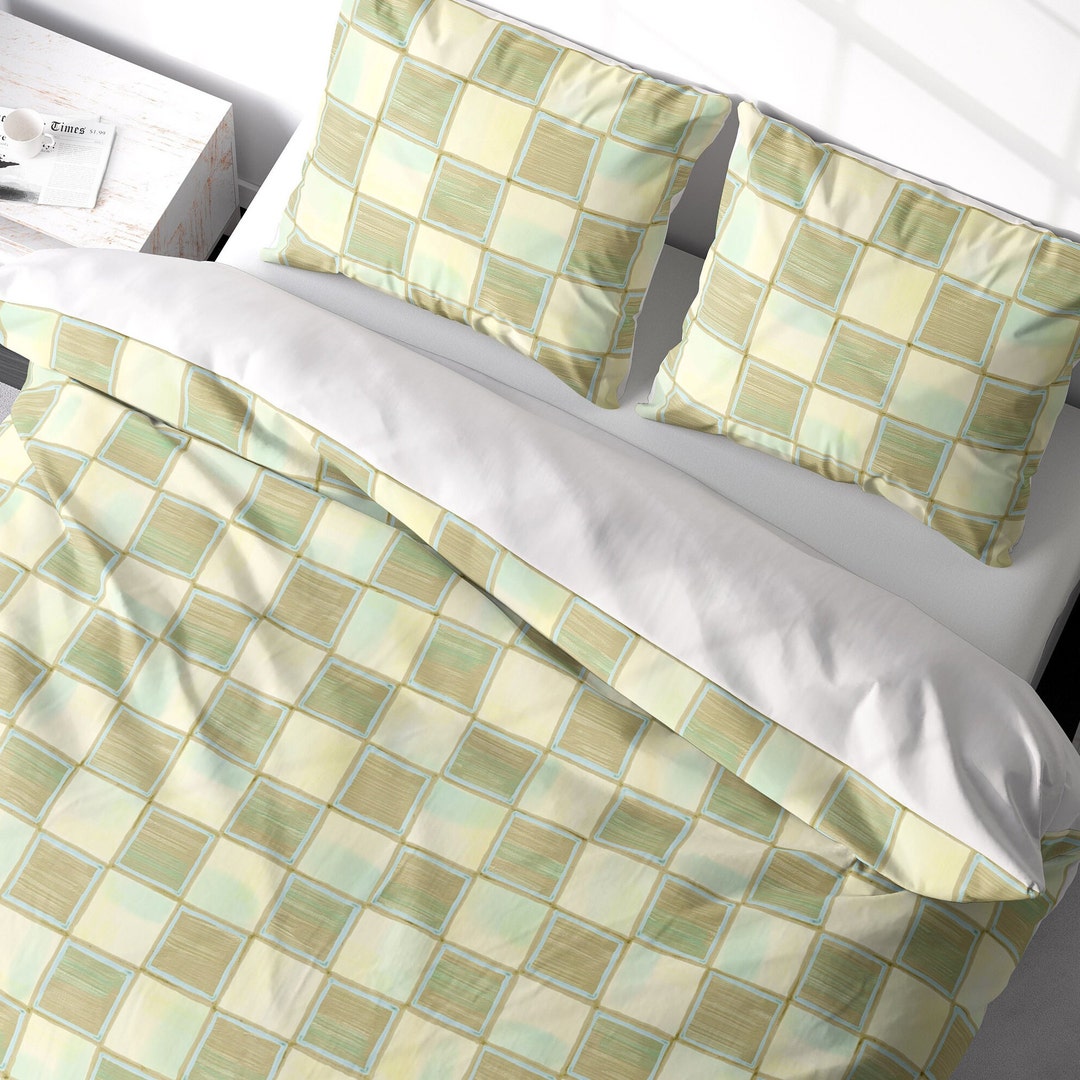 Checkered Duvet Cover Retro Farmhouse Light Beige Duvet Cover Set ...