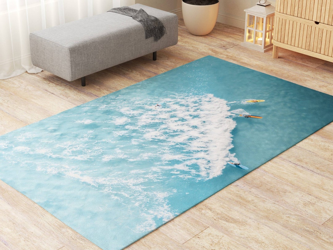 Surfing Beach Rugs Hawaii Beach House Living Room Bedroom Rugs. Aqua ...