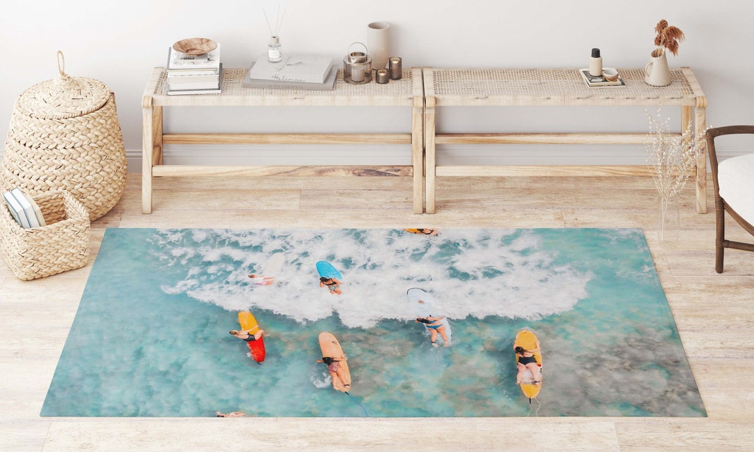 Surfing Beach Rugs Hawaii Beach House Living Room Bedroom Rugs. Aqua ...