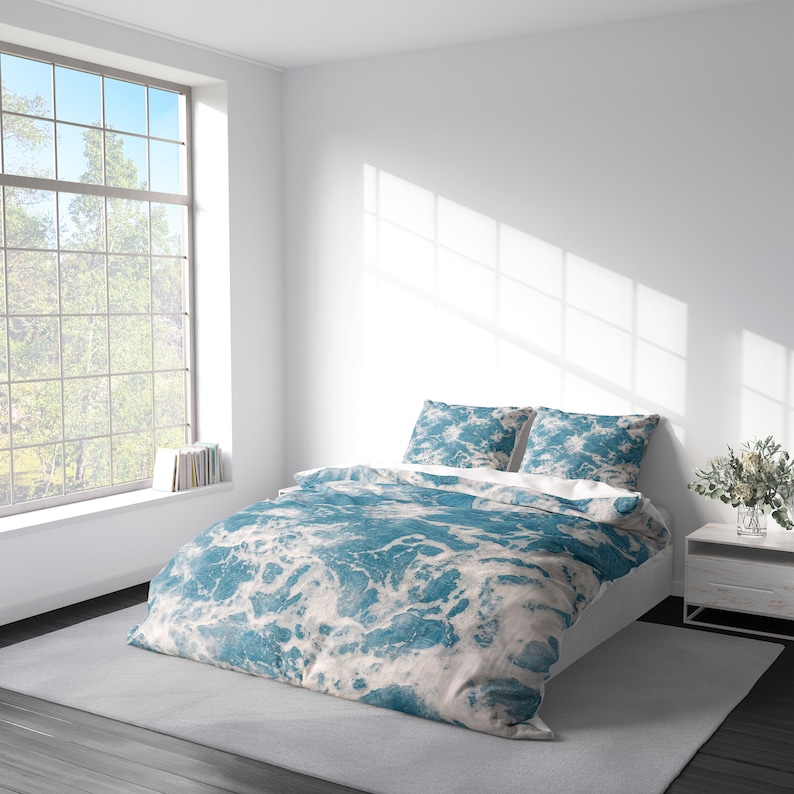 Coastal Duvet Cover Set Water Texture Aqua Ocean Bedding, Beach House ...
