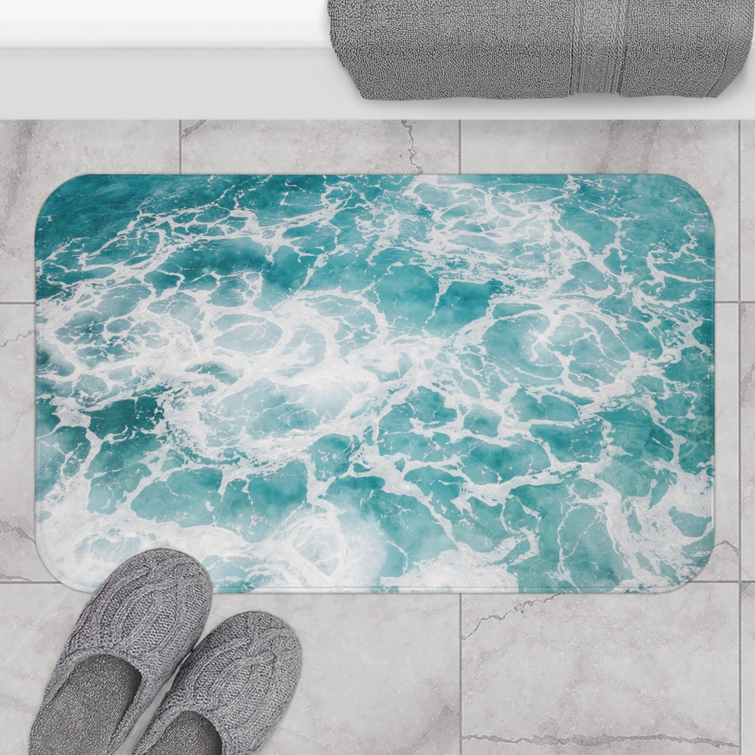 Coastal Bath Mat Water Texture Housewarming Gift for Surfers Aqua Ocean ...