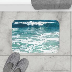 Beach Bath Mat Aqua Ocean Non-slip Memory Foam Coastal Bath Mat for ...