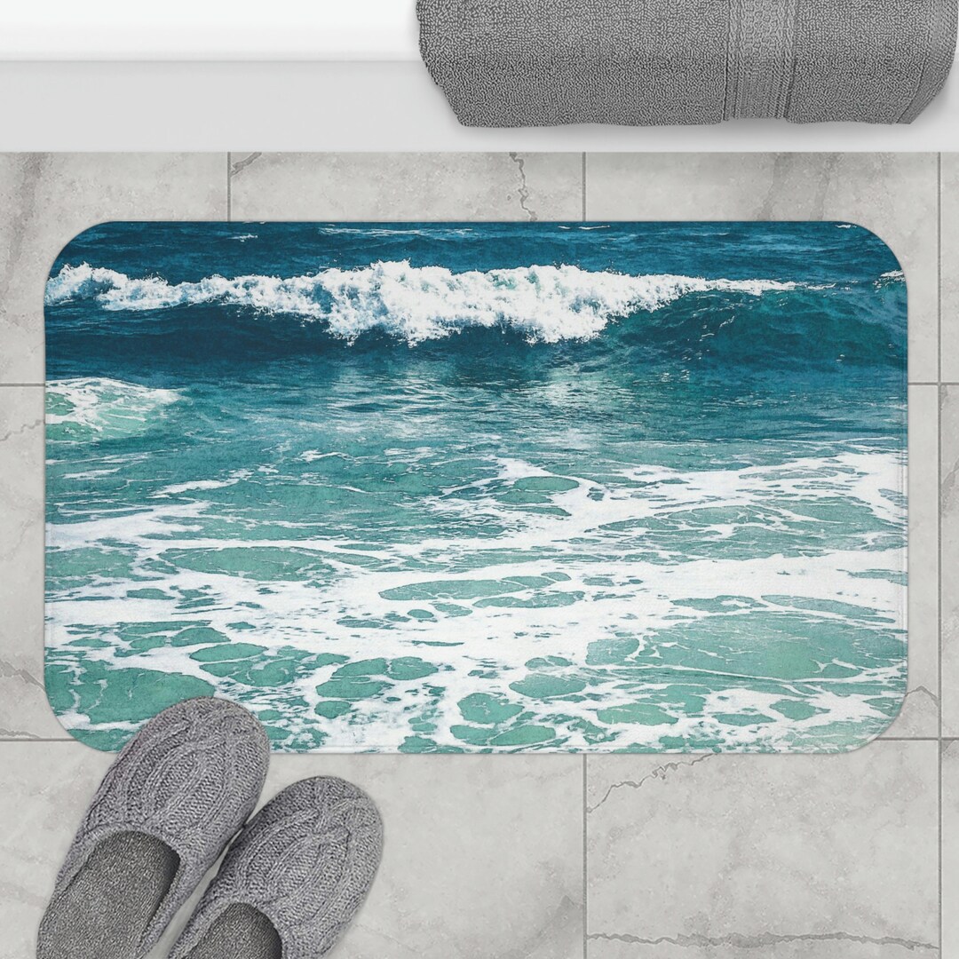 Beach Bath Mat Aqua Ocean Non-slip Memory Foam Coastal Bath Mat for ...