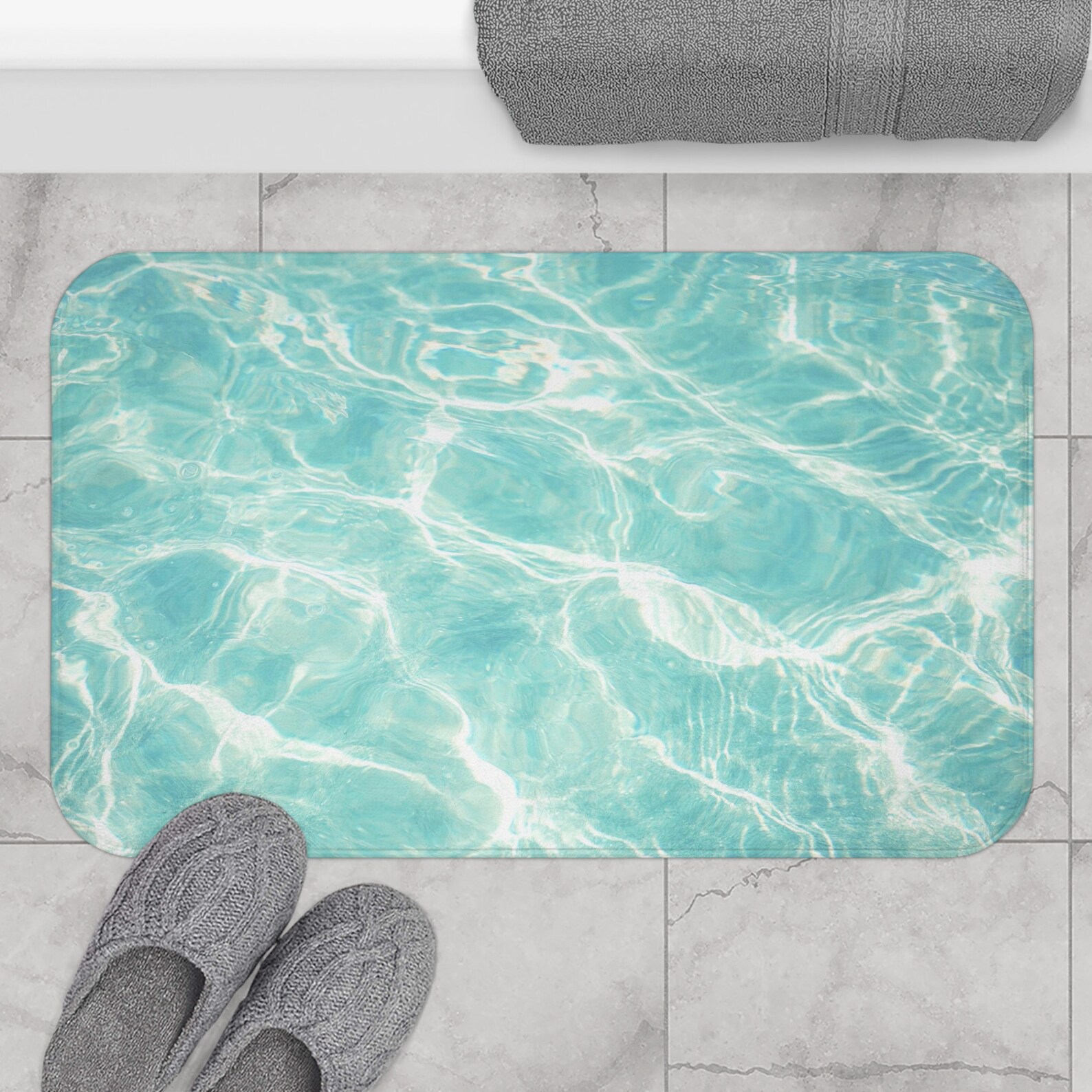 Coastal Bath Mat Water Texture Housewarming Gift for Surfers Aqua Ocean ...
