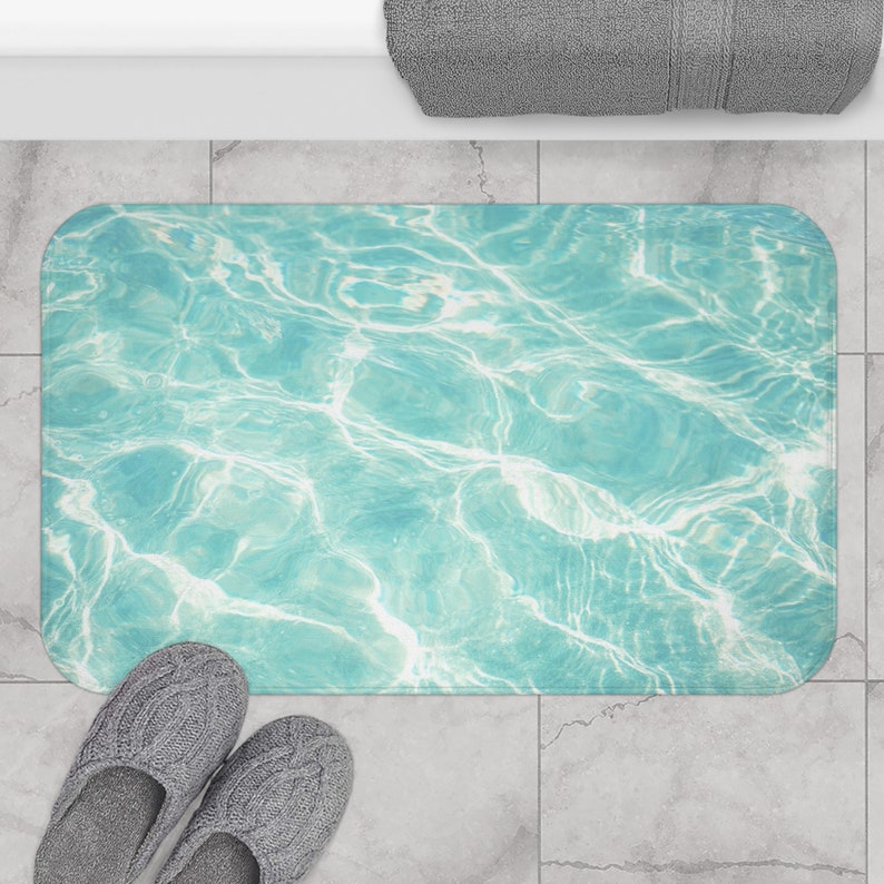 Coastal Bath Mat Water Texture Housewarming Gift for Surfers Aqua Ocean ...