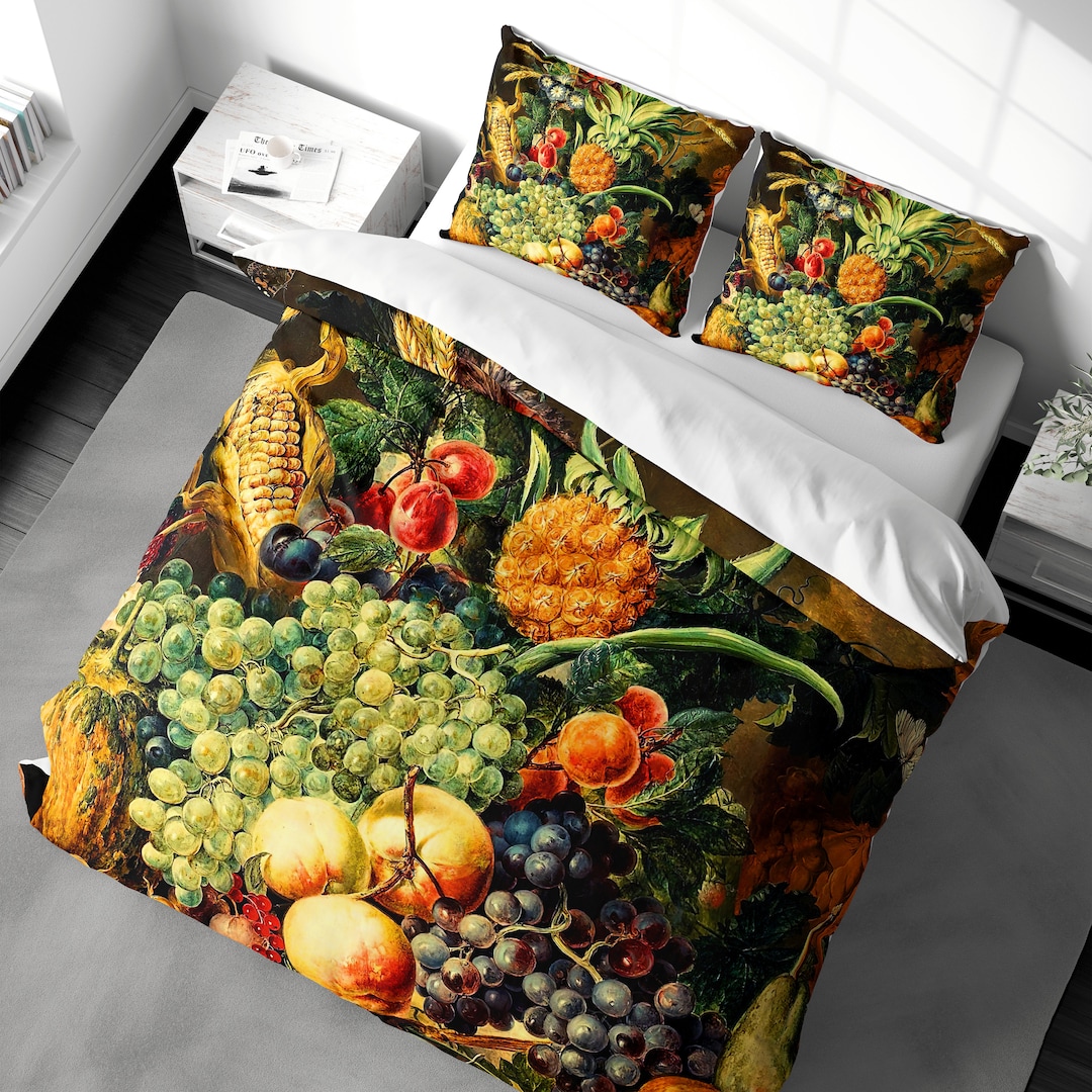 Cottagecore Painterly Fruit Duvet Cover Farmhouse Luxury Bedding Set ...