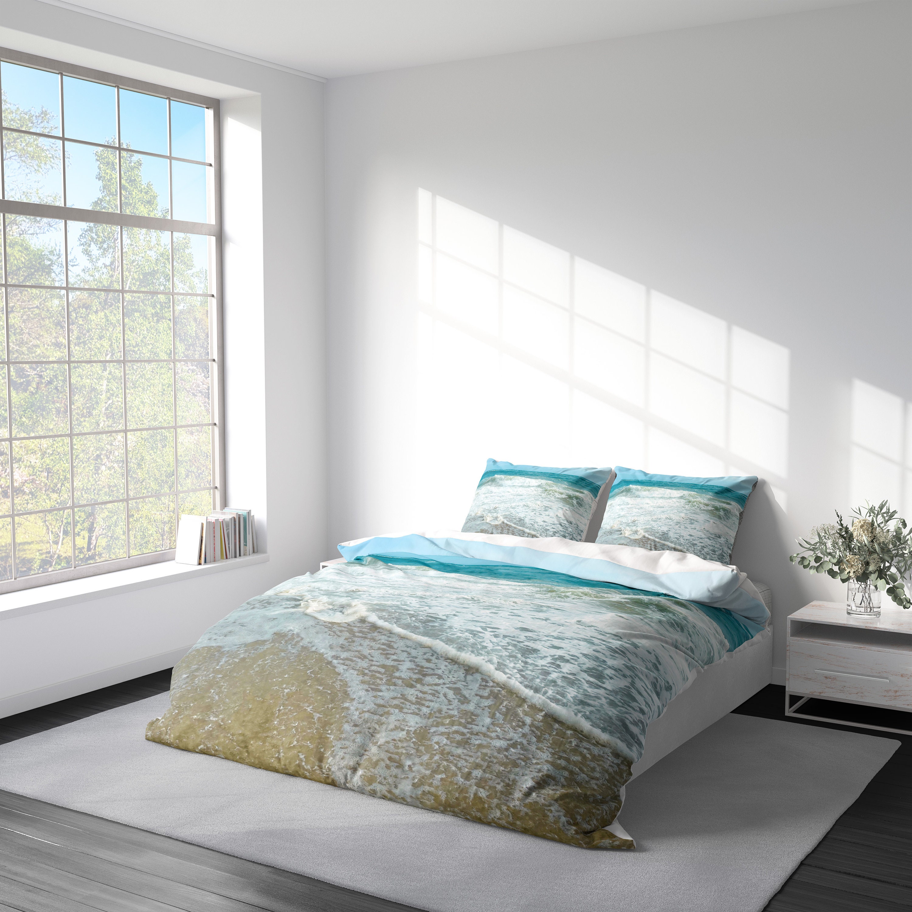 Coastal Beach Duvet Cover Set, Ocean Landscape Seascape Bedding, Ocean ...