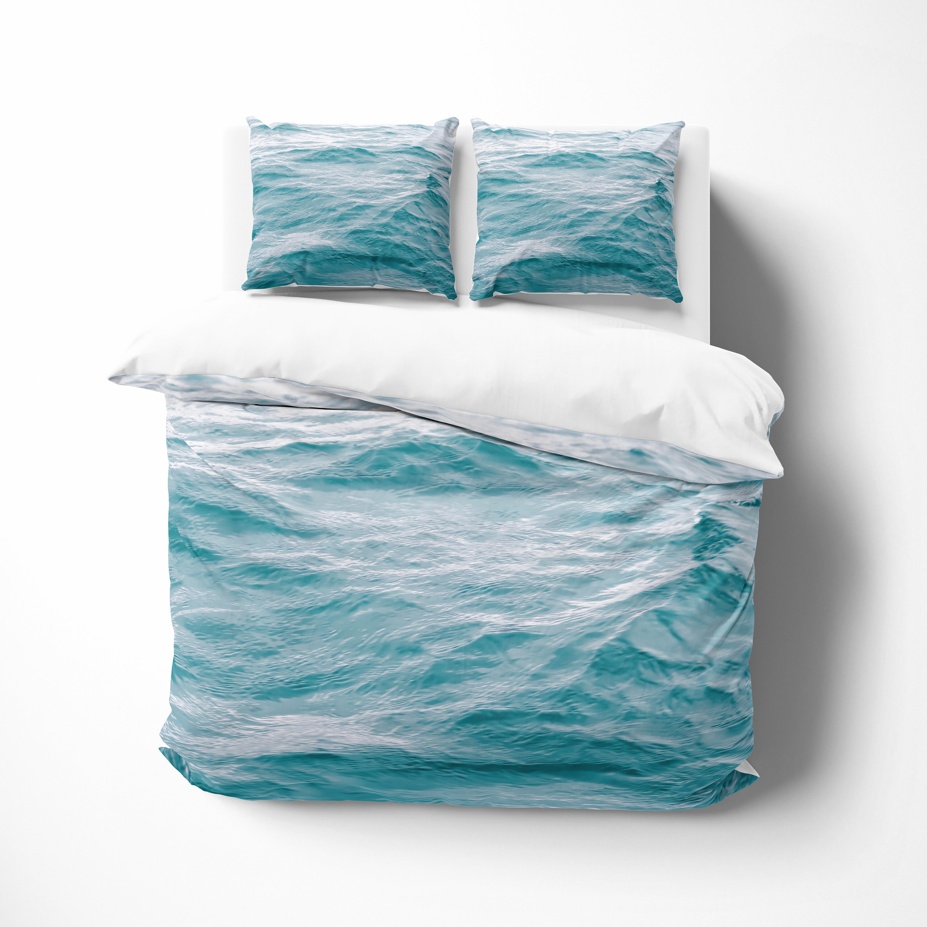 Coastal Duvet Cover Set Water Texture Aqua Ocean Bedding, Beach House ...