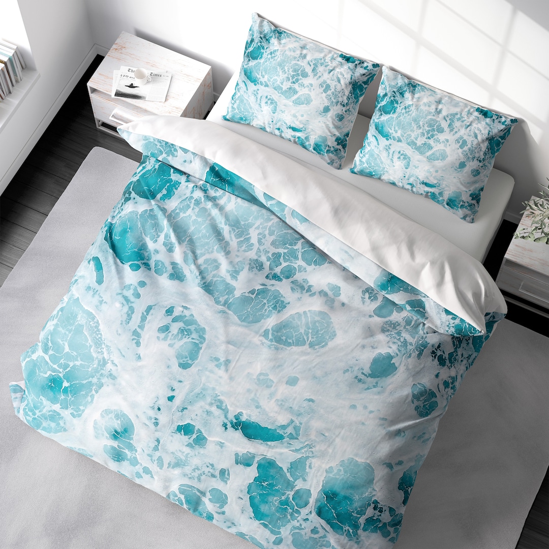 Coastal Duvet Cover Set Water Texture Aqua Ocean Bedding, Beach House ...