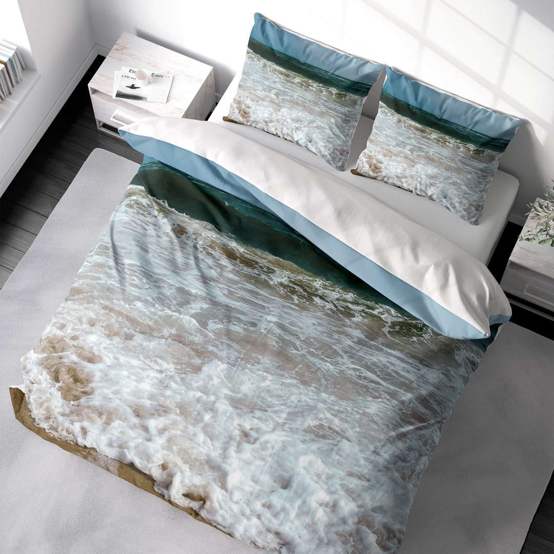 Coastal Beach Duvet Cover Set, Ocean Landscape Seascape Bedding, Ocean ...