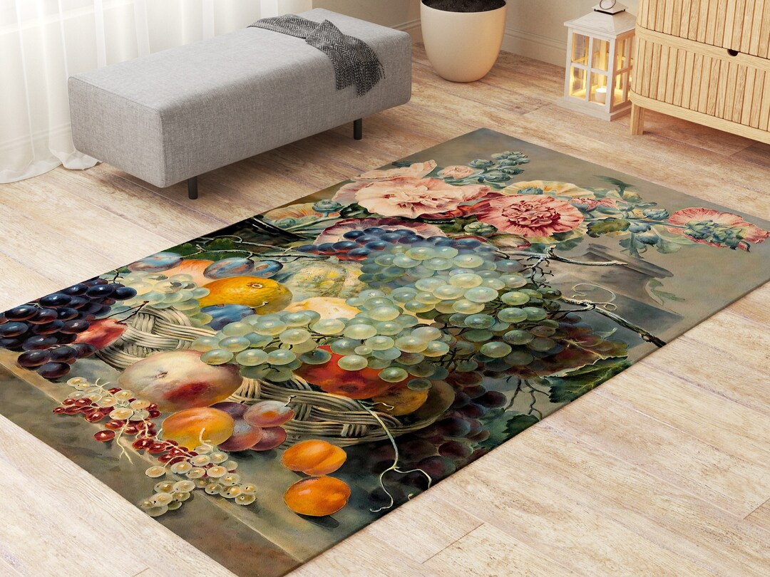 Cottagecore Rug Painterly Fruit Oil Painting Rug Farmhouse Rustic ...