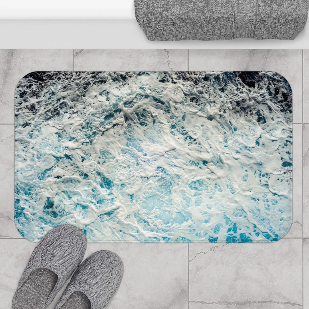 Coastal Bath Mat Water Texture Housewarming Gift for Surfers Aqua Ocean ...