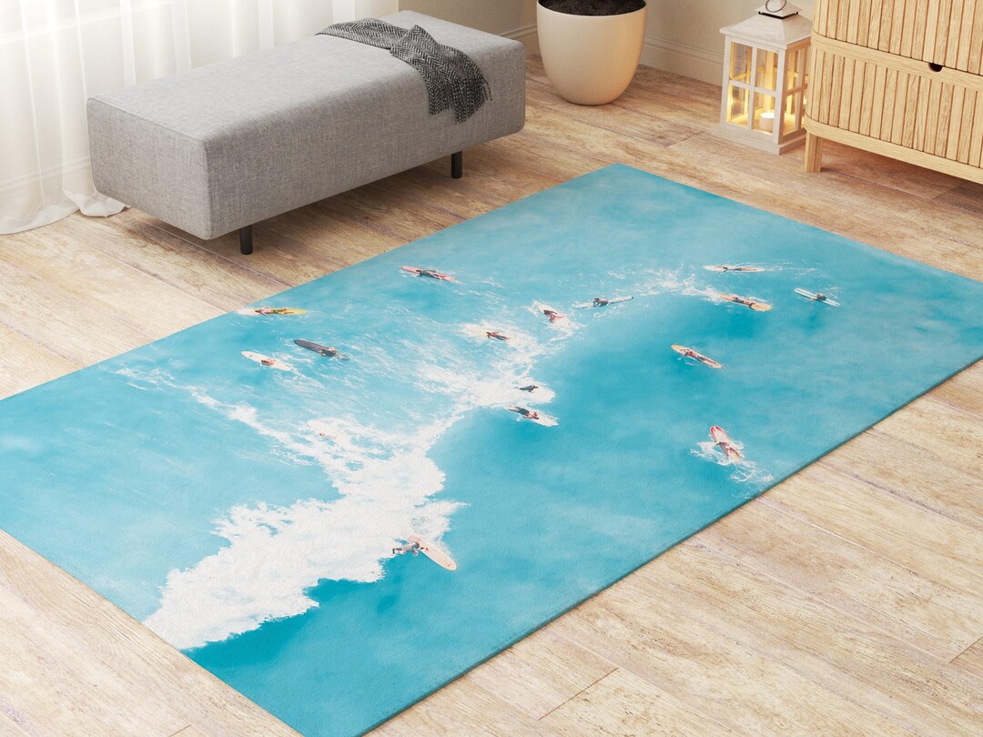 Surfing Beach Rugs Hawaii Beach House Living Room Bedroom Rugs. Aqua ...