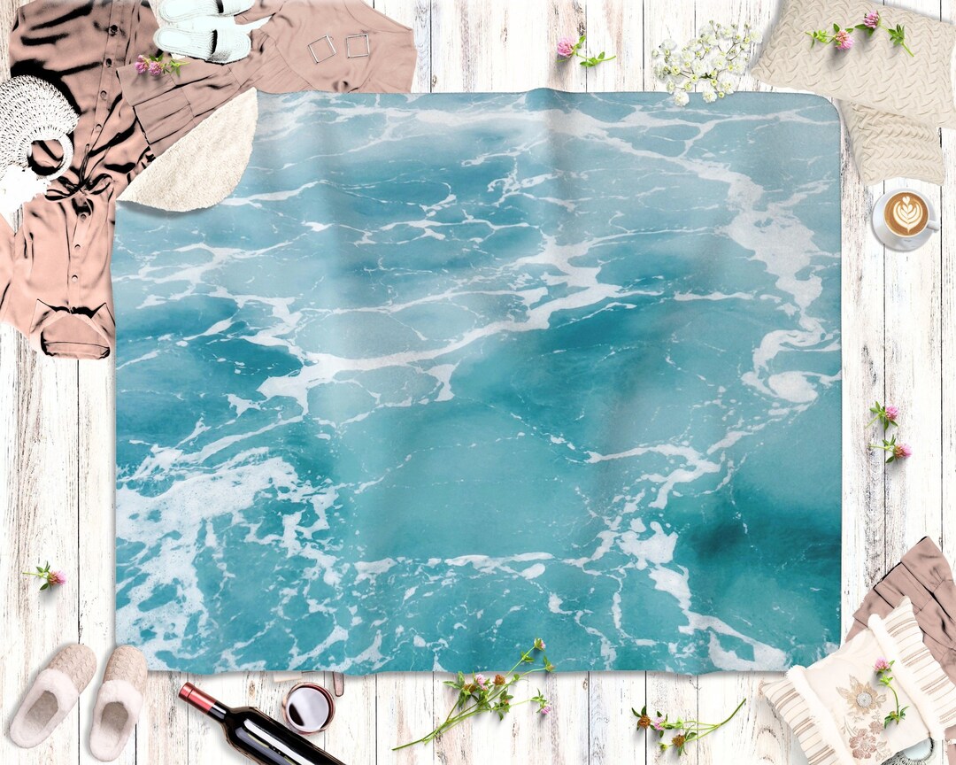 Coastal Blanket Ocean Water Texture Sherpa Fleece Blanket Aqua Beach ...