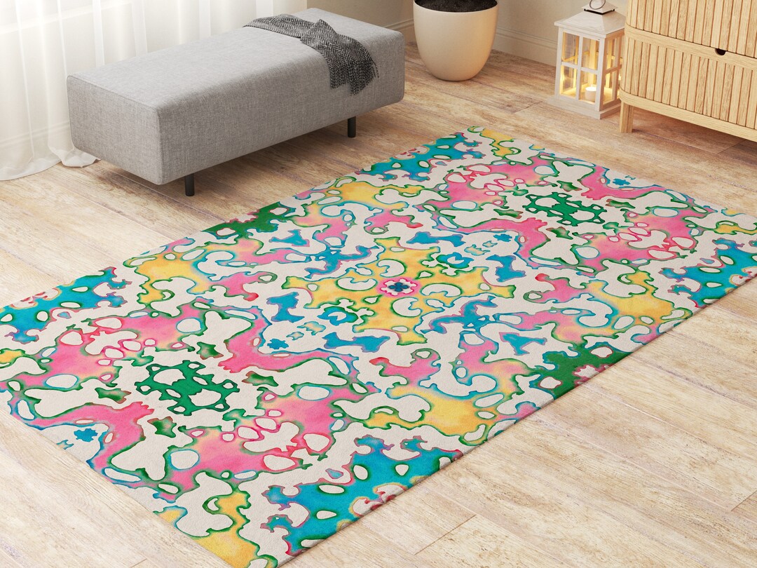 Colorful Boho Rug Folk Art Eclectic French Elegant Luxurious Abstract ...