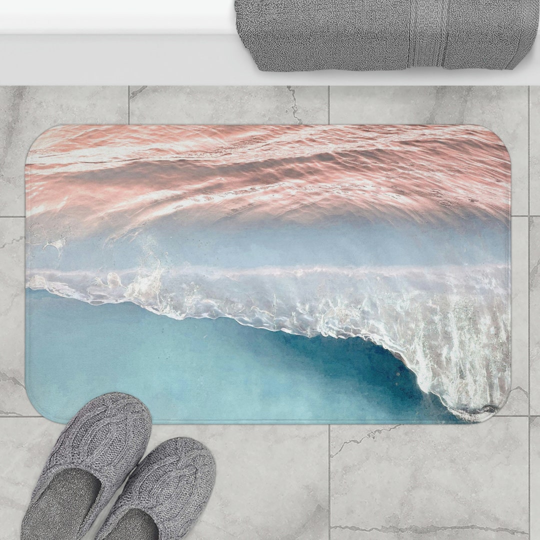 Beach Bath Mat Ocean Wave Non-slip Memory Foam Coastal Bath Mat for ...