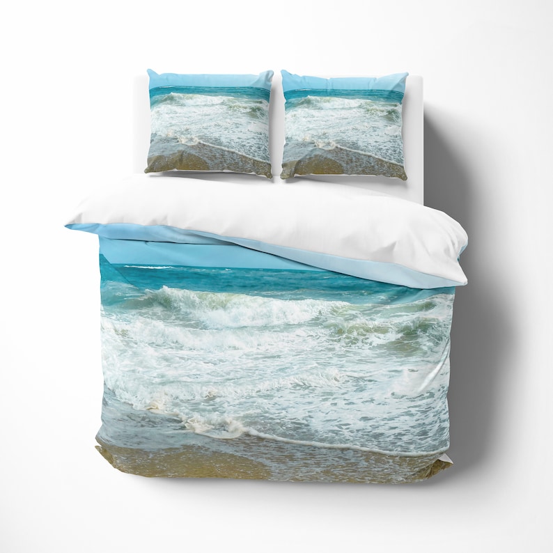 Coastal Beach Duvet Cover Set, Ocean Landscape Seascape Bedding, Ocean ...