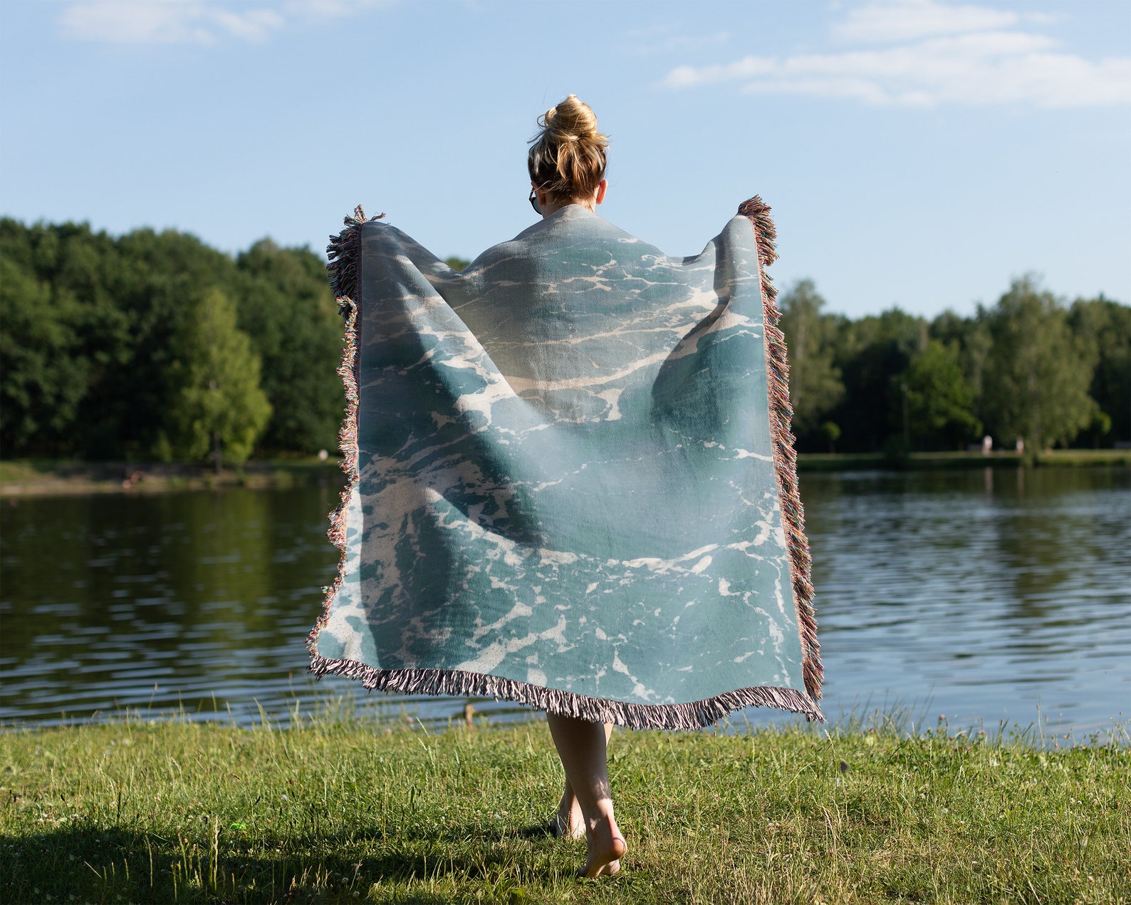 Coastal Woven Blanket Beach Water Texture 100% Cotton With Fringe ...