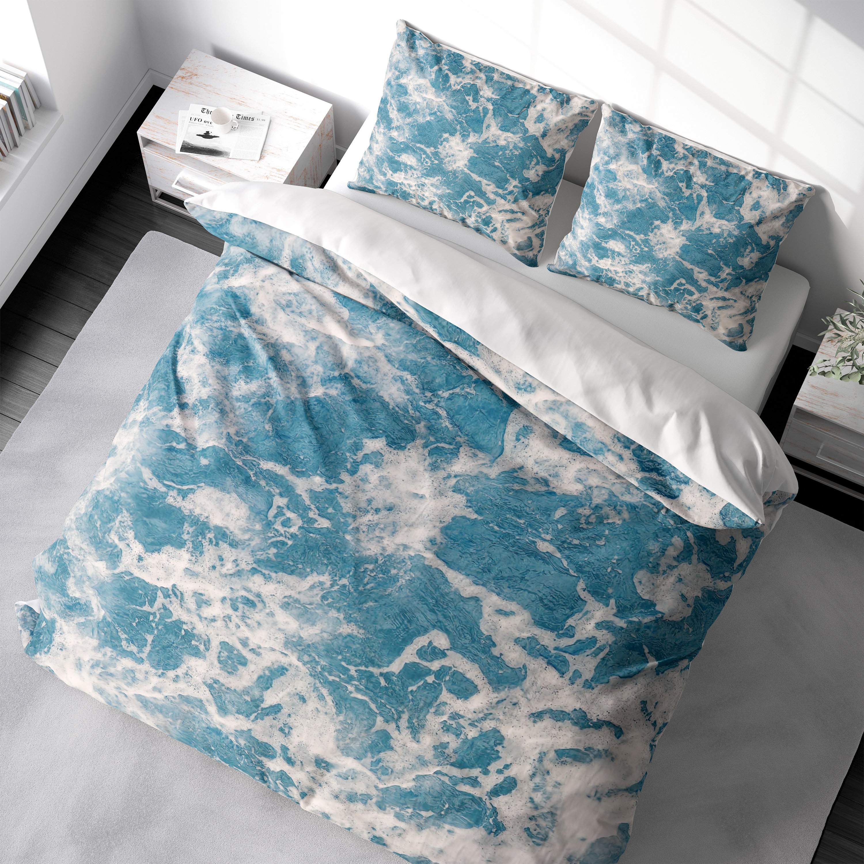 Coastal Duvet Cover Set Water Texture Aqua Ocean Bedding, Beach House ...