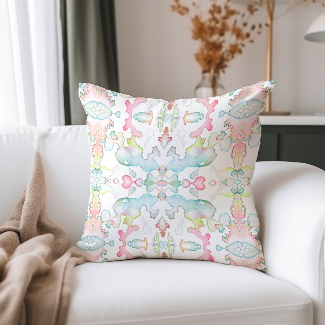 Pastel Accent Pillow Light Symmetrical Abstract Watercolor Decorative ...