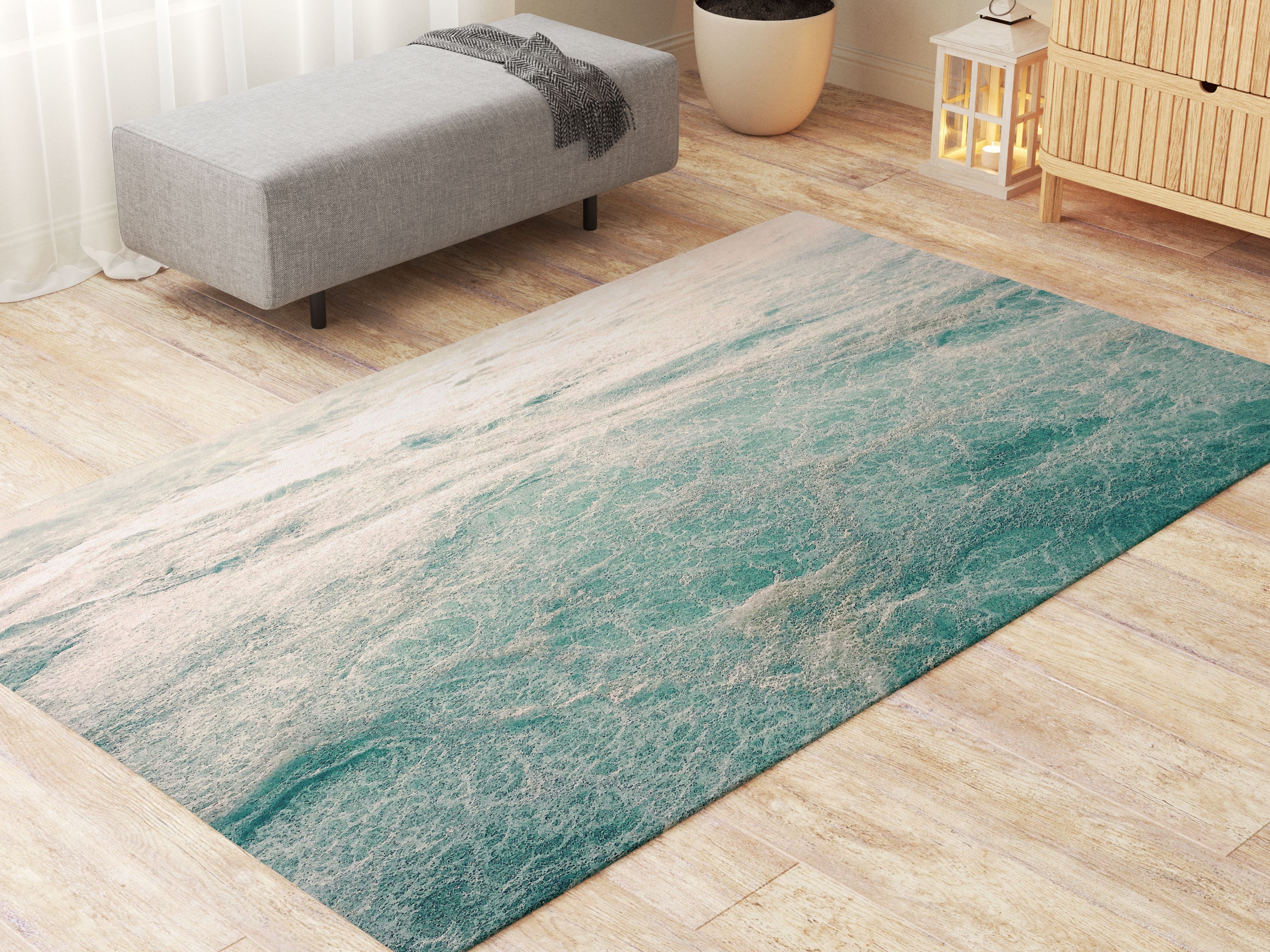 Vintage Style Beach Rugs Ocean Living Room Bedroom Rug. Gradient Green Coastal Rug for Housewarming Gift Etsy