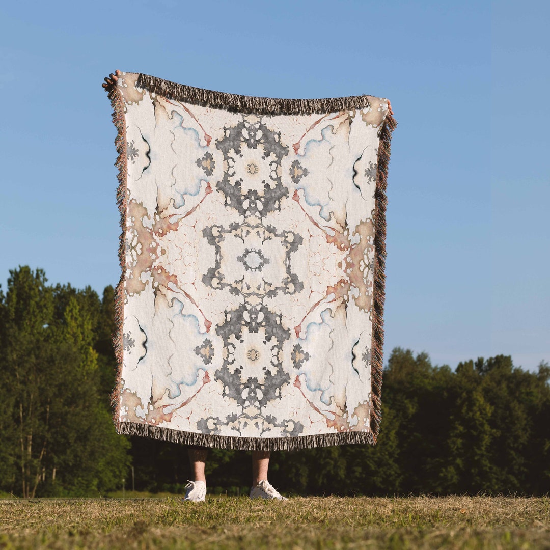 Woven Blanket Symmetrical Abstract Blanket Gift Light Blue Orange Throw ...