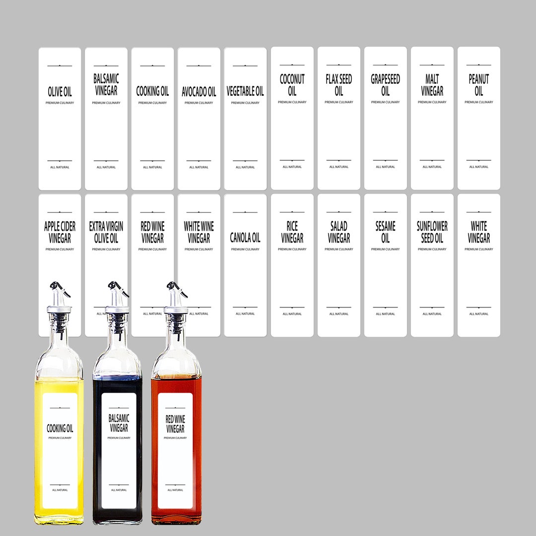 Kitchen Oil & Vinegar Bottle Labels, Minimalist Water-resistant ...