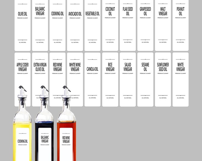 Kitchen Oil & Vinegar Bottle Labels, Minimalist Water-resistant ...