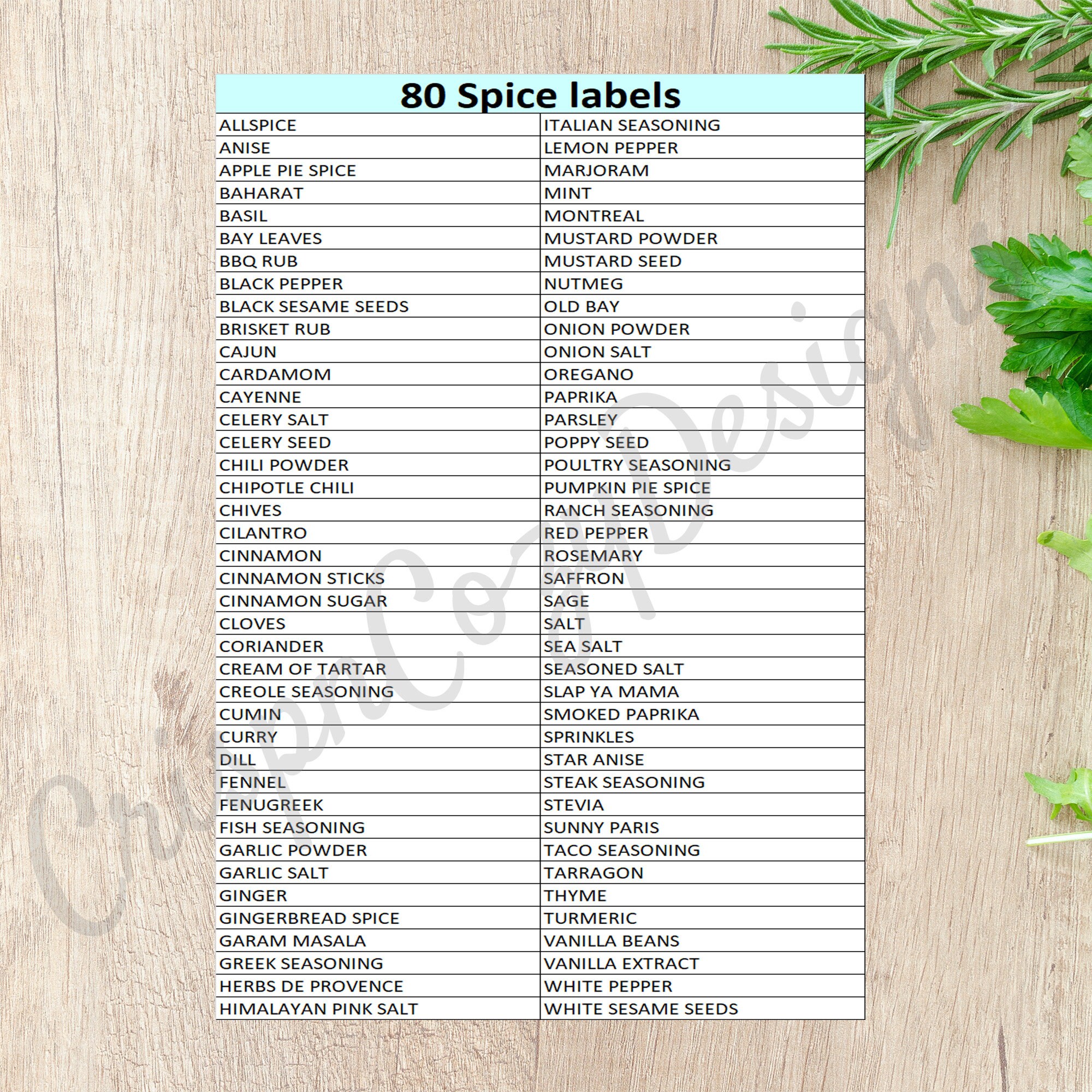 Modern Minimalist Printed Spice Labels Kitchen herb | Etsy