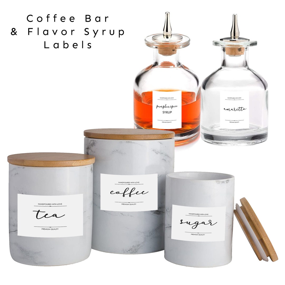 Custom Coffee Bar Labels, Water-resistant Syrup Flavor Glass Bottle ...